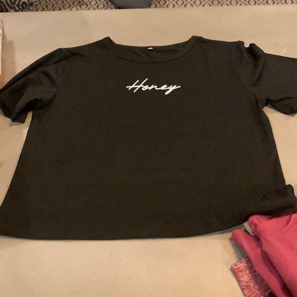 Tops | Nwot Black Top With Honey Written In Cursive Cute Basic Tee Size ...